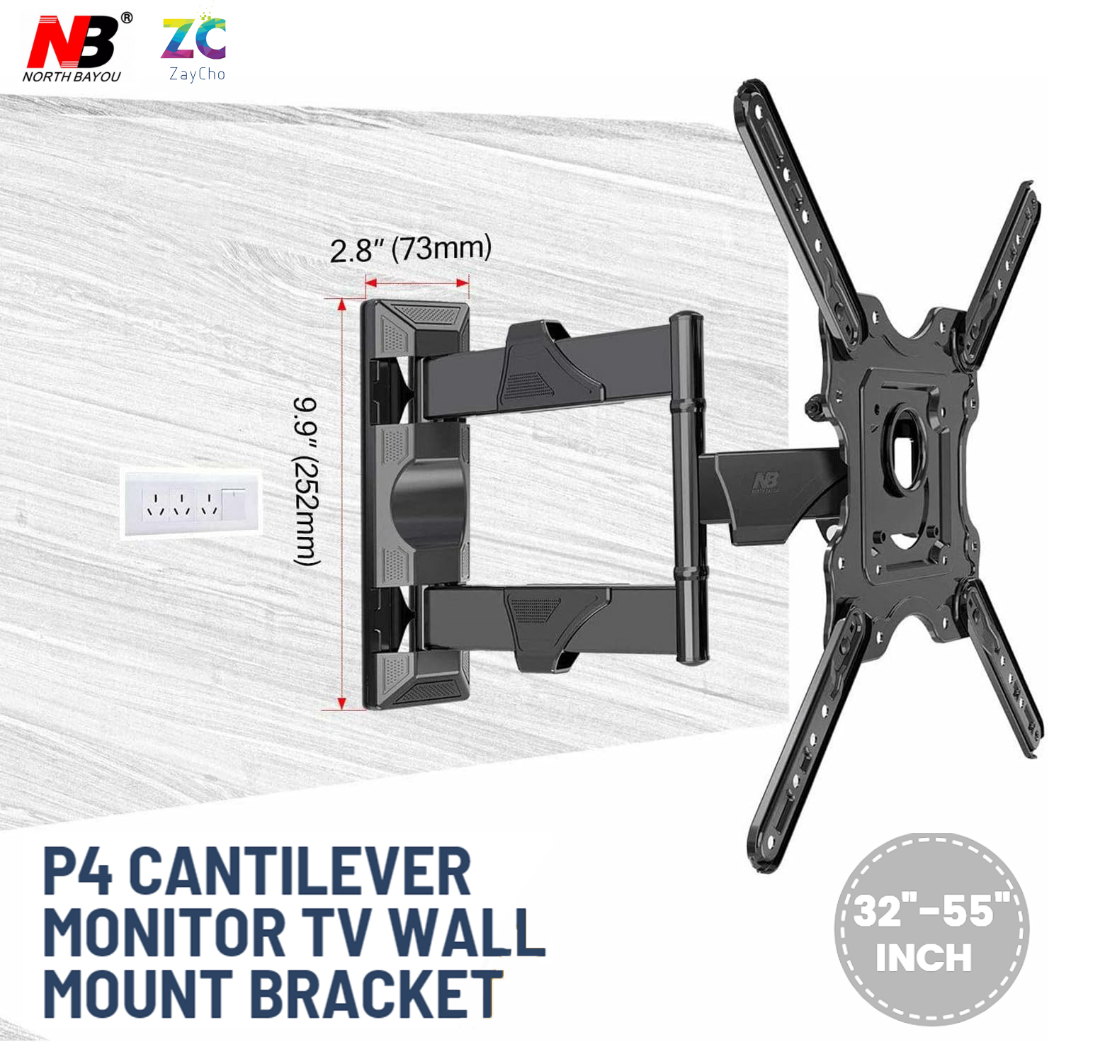 NB North Bayou Model P4 6 Way Swivel Tilt Wall Mount, TV Wall Mount for ...