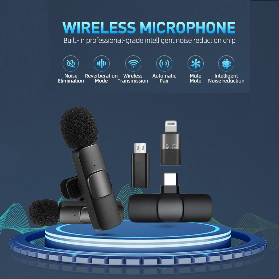 K9 Dual Wireless Lavalier Microphone Plug-Play Widely Compatible 20 Mtr ...