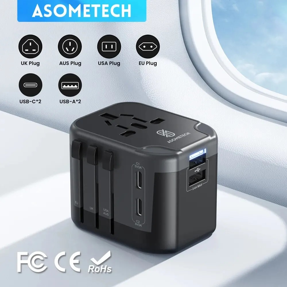 ASOMETECH International Travel Adapter USB Charger 2 USB and 2 Type C ...