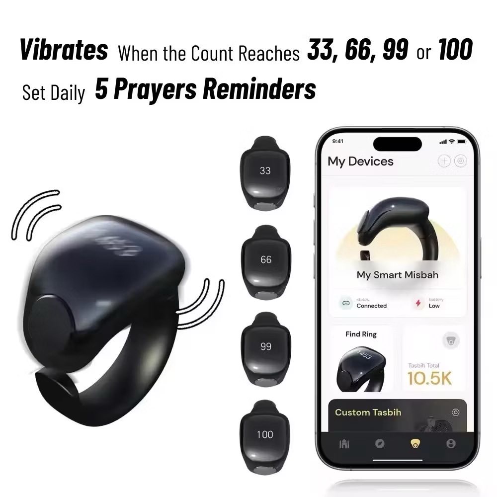 (Preorder) Smart Tasbih Ring with Charging Case NFC Function OLED ...